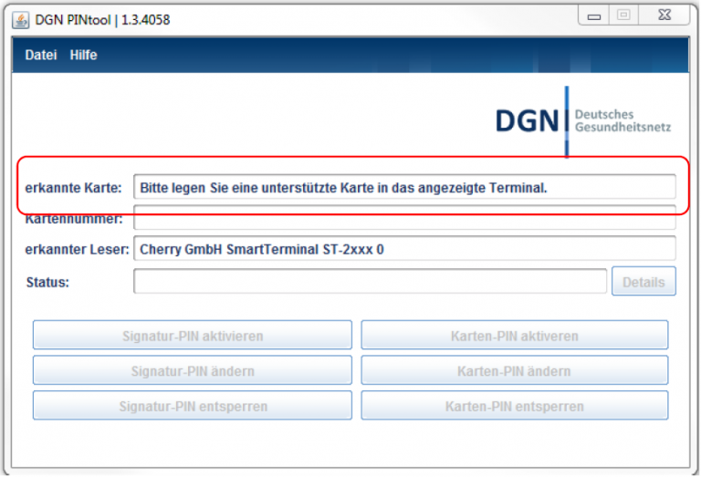 Inbetriebnahme eHBA G2: PIN-Änderung mit dem DGN PINtool Support